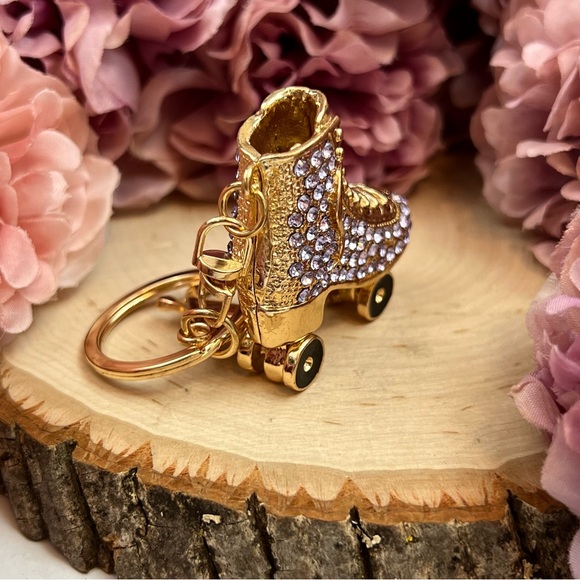 Accessories | Purple And Gold Crystal Roller Skate Keychain Charm ...